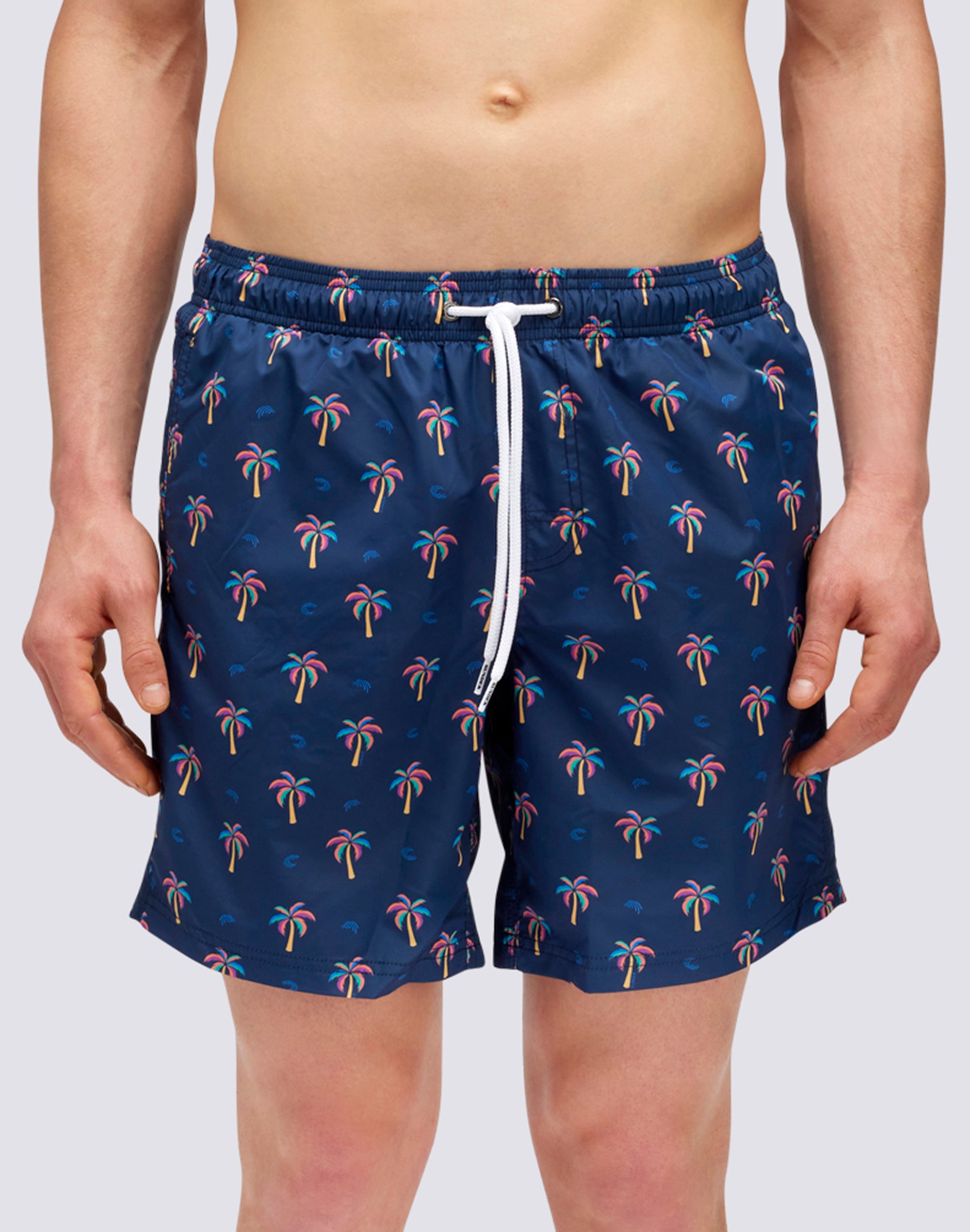 Sundek MEDIUM SWIMSUIT ELASTIC WAIST MINI PALM PRINT IN RECYCLED POLY ...